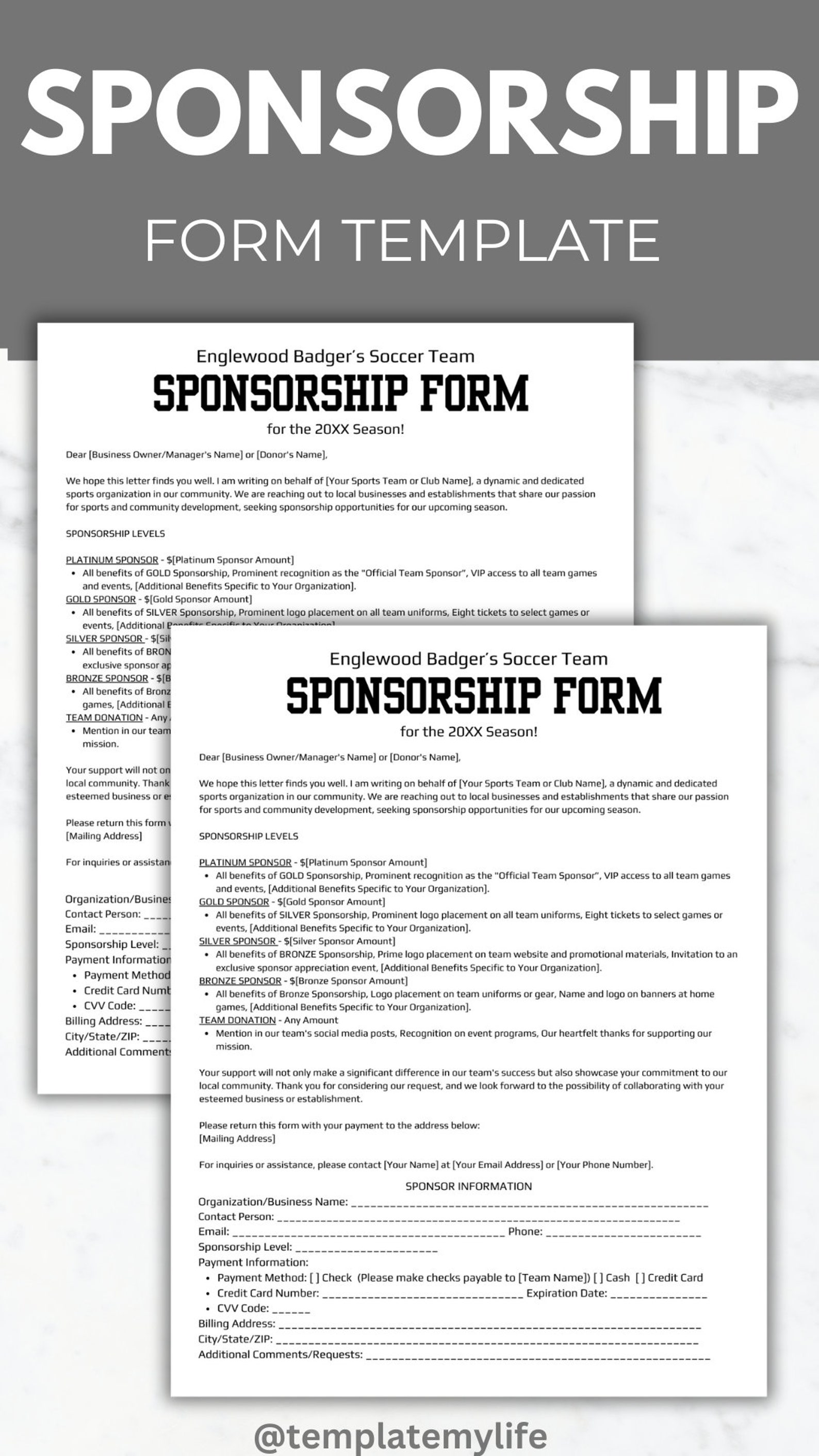 Sponsorship Form Printable Business Sponsorship Letter Sport Team ...