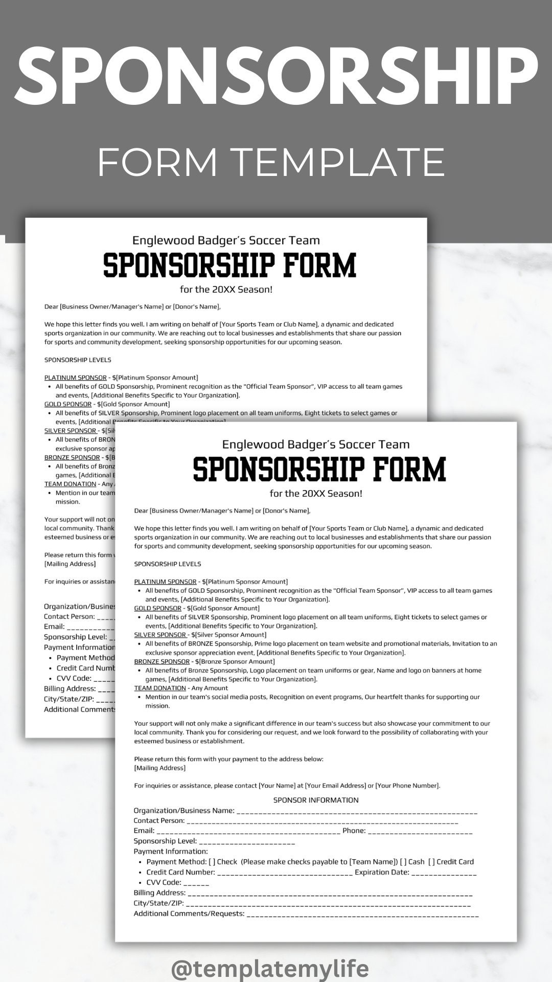 Sponsorship Form Printable Business Sponsorship Letter Sport Team ...