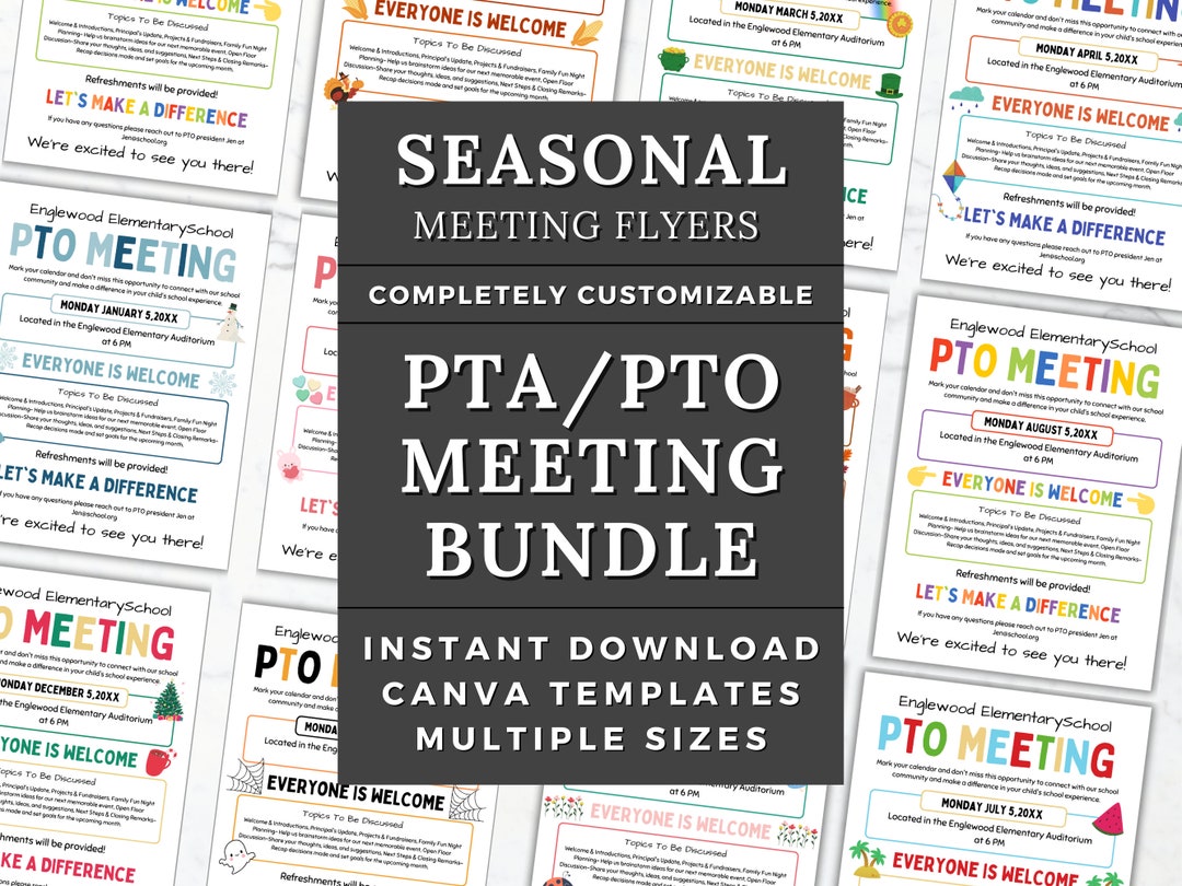 PTA Meeting Flyer Template Bundle Seasonal Pto Meeting Agenda Template ...