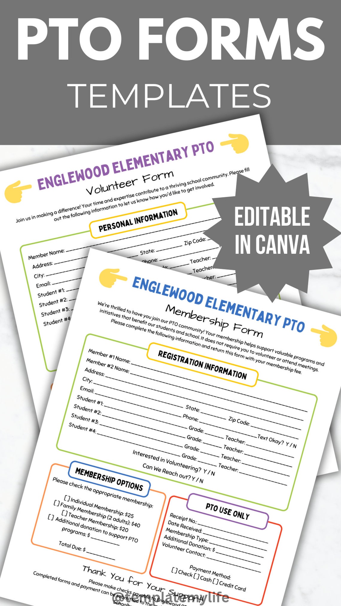 PTA Volunteer Sign up Form PTO Membership Form Template Pto Parent ...