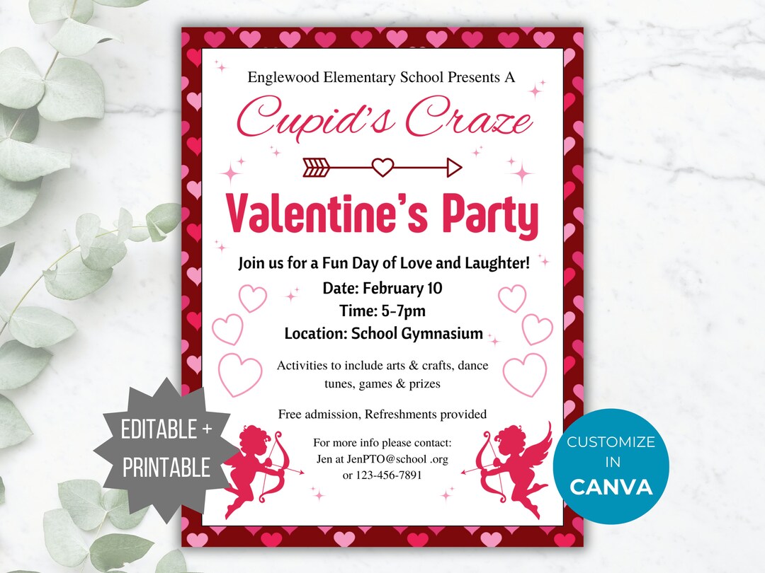 Valentine Party Flyer Template PTO Valentine Day Class Party Invite ...