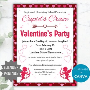 Valentine Party Flyer Template PTO Valentine Day Class Party Invite ...