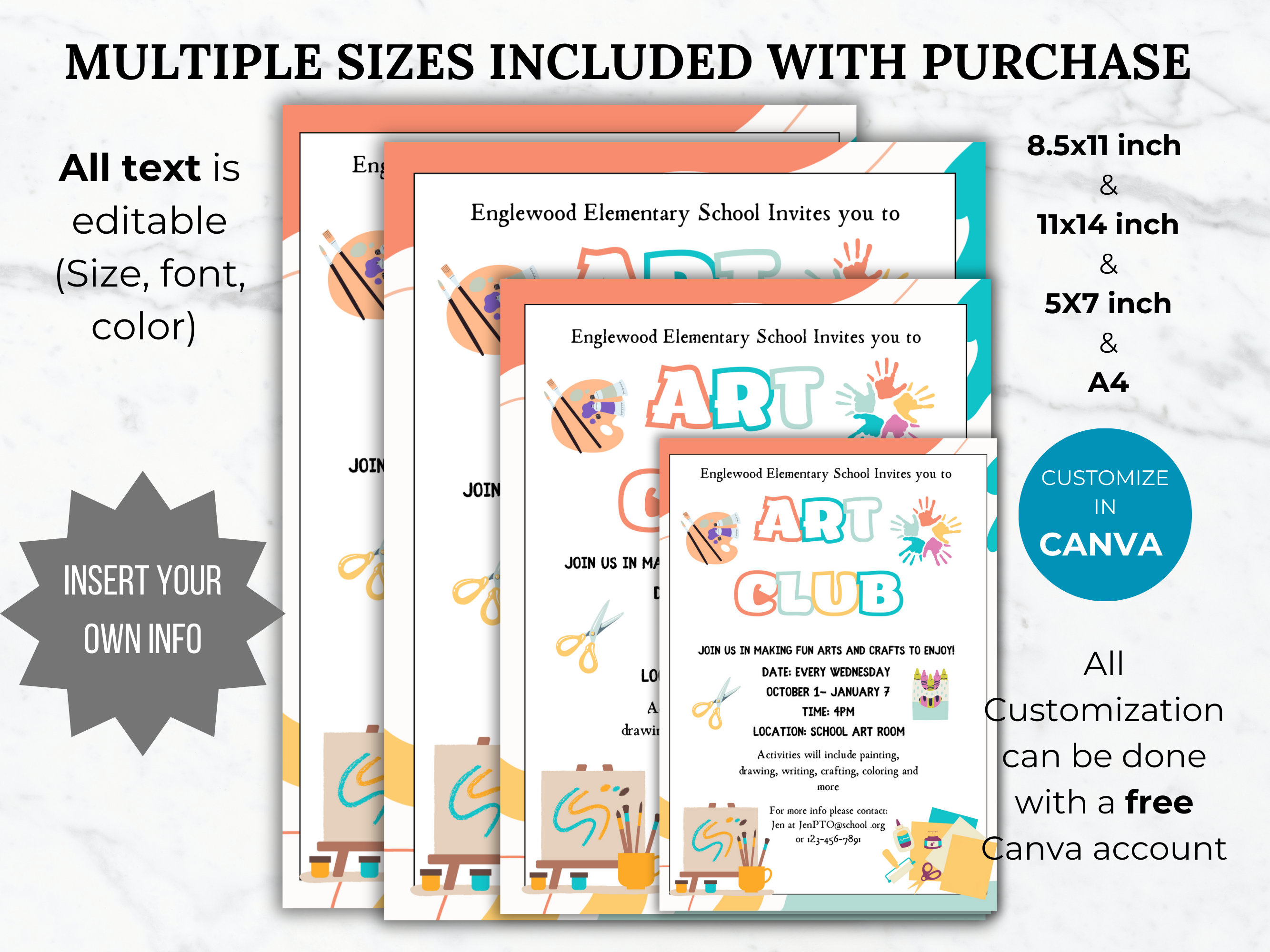 Art Club Invitation Template Editable Art Club Library Flyer Art ...