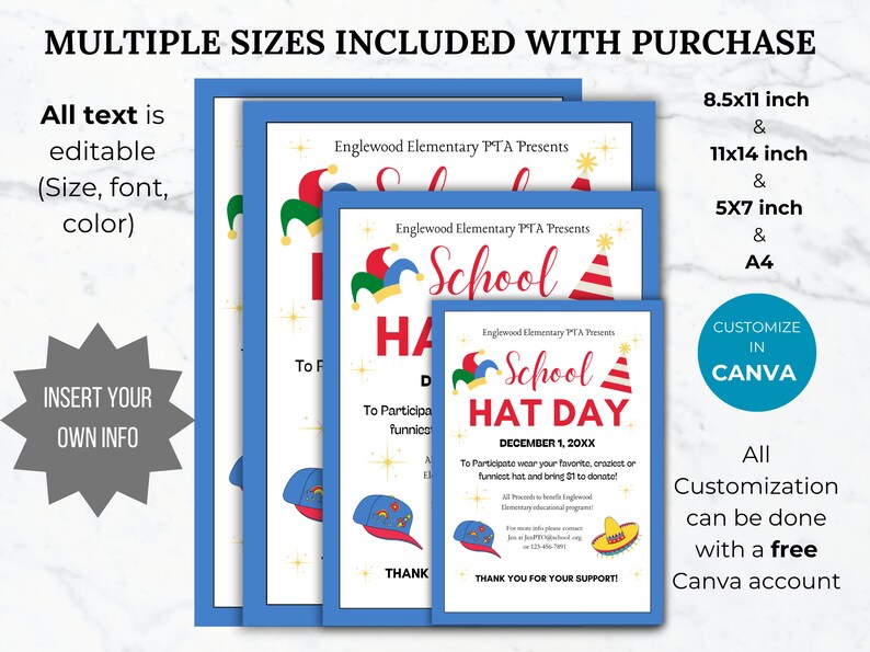 Hat Day School Spirit Flyer PTO Template Hat Day Fundraiser Invitation ...