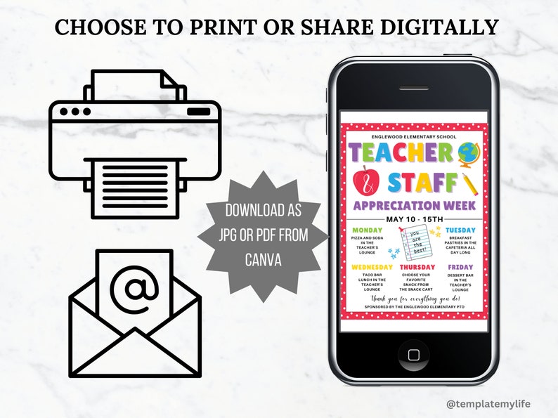 Teacher and Staff Appreciation Week Template PTO School Event Teacher ...