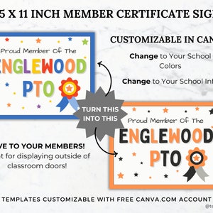 Editable PTA Membership Certificate Award PTO Member Appreciation Sign ...
