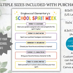PTA School Spirit Week Flyer Printable PTO School Spirit Flyer Editable ...