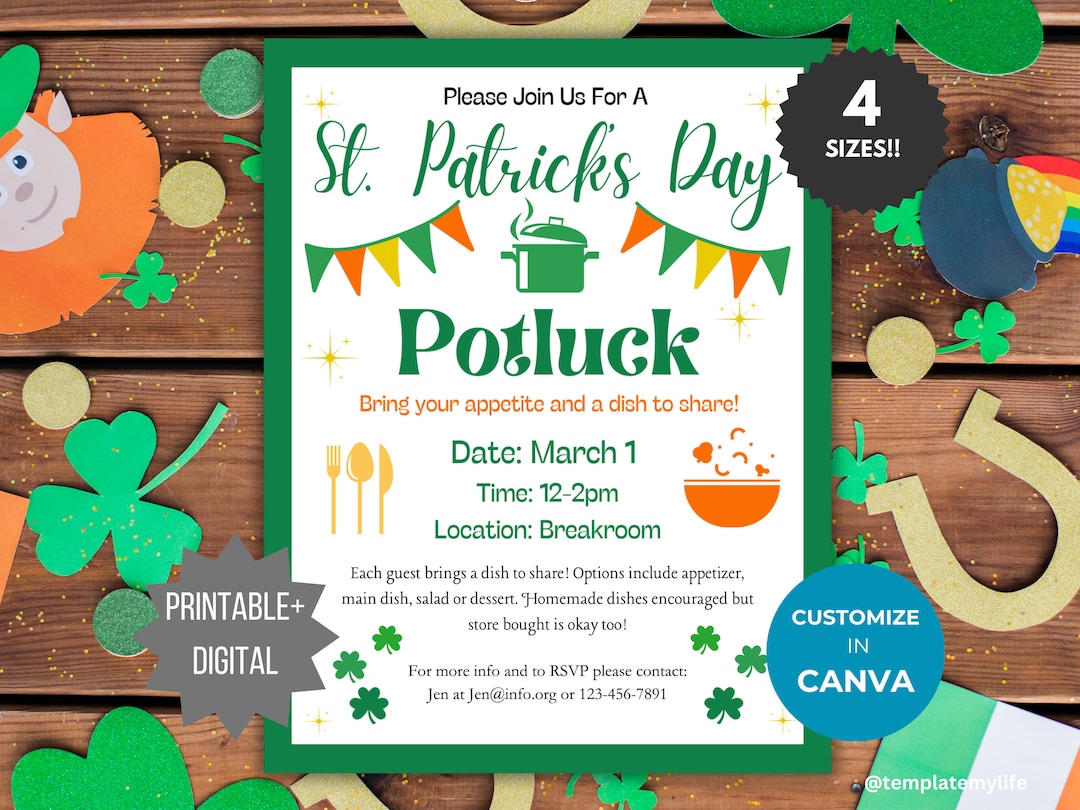 March Potluck Flyer Template Potluck Invitation Flyer Neighborhood ...