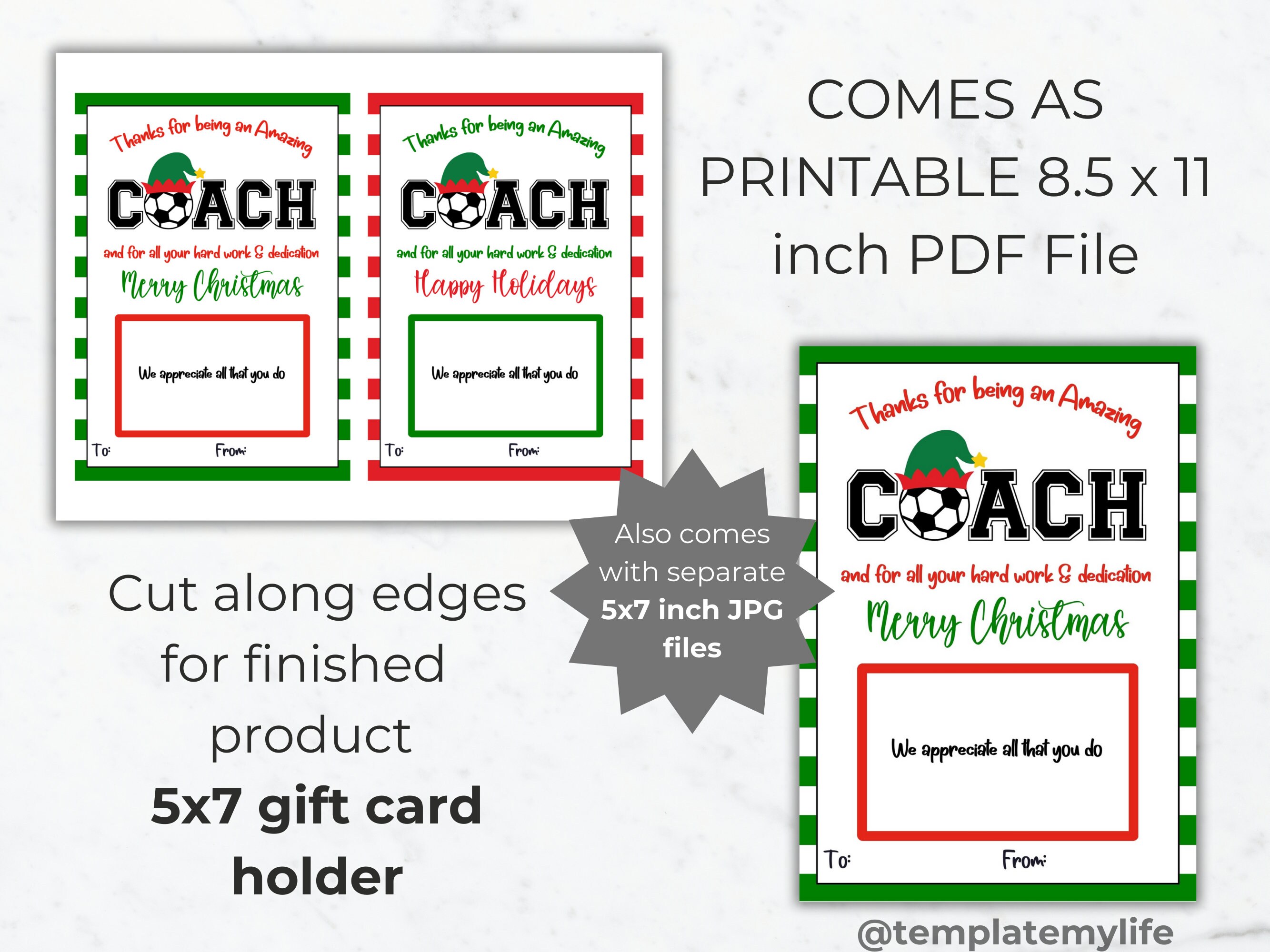 Soccer Coach Gift Card Holder Printable Soccer Coach Gift - Etsy