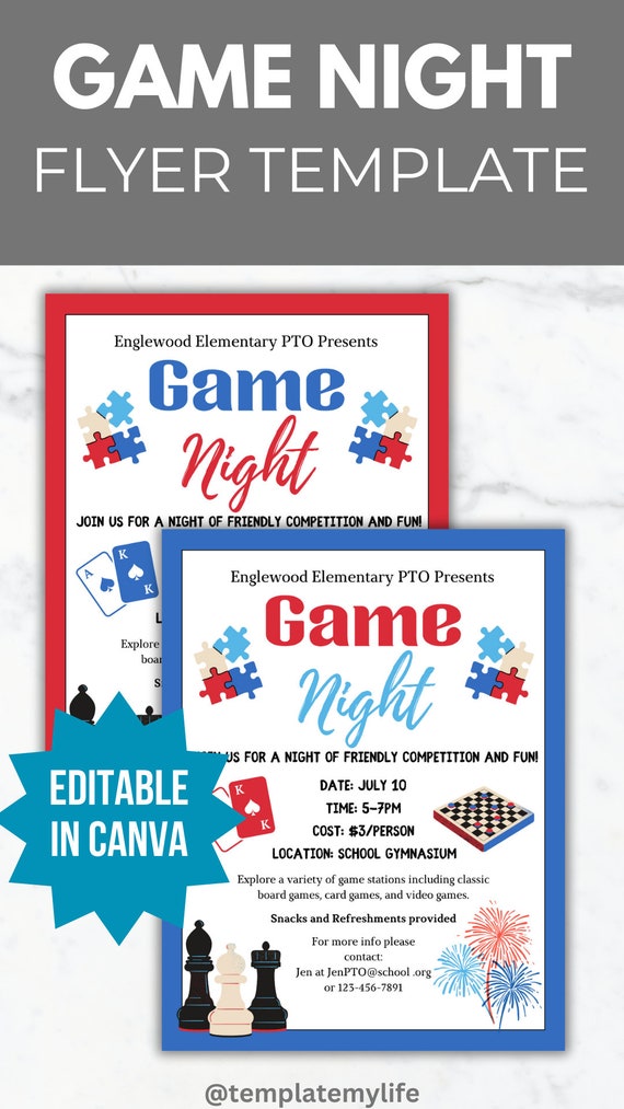 Editable Family Game Night Flyer Printable Pta Pto Flyer Editable