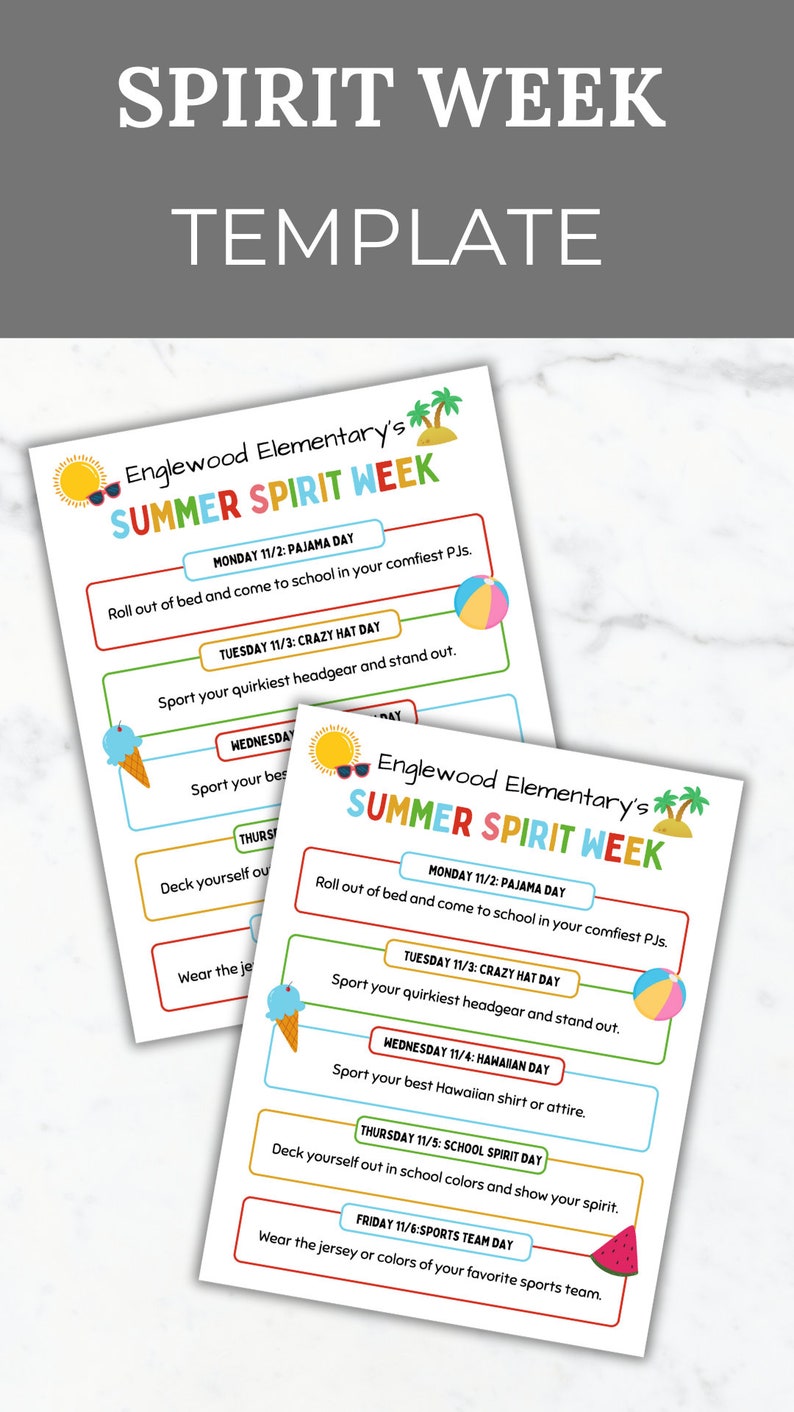 Summer Spirit Week Flyer Printable School Spirit Flyer Editable Pto ...
