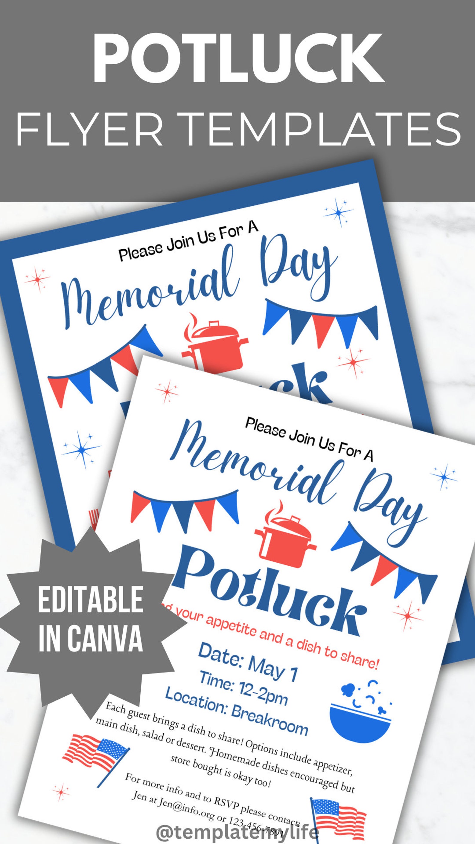 Patriotic Potluck Flyer Template Potluck Invitation Flyer Neighborhood ...