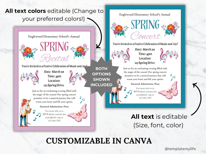 Spring Concert Flyer Template PTO Spring Recital Invitation Easter ...