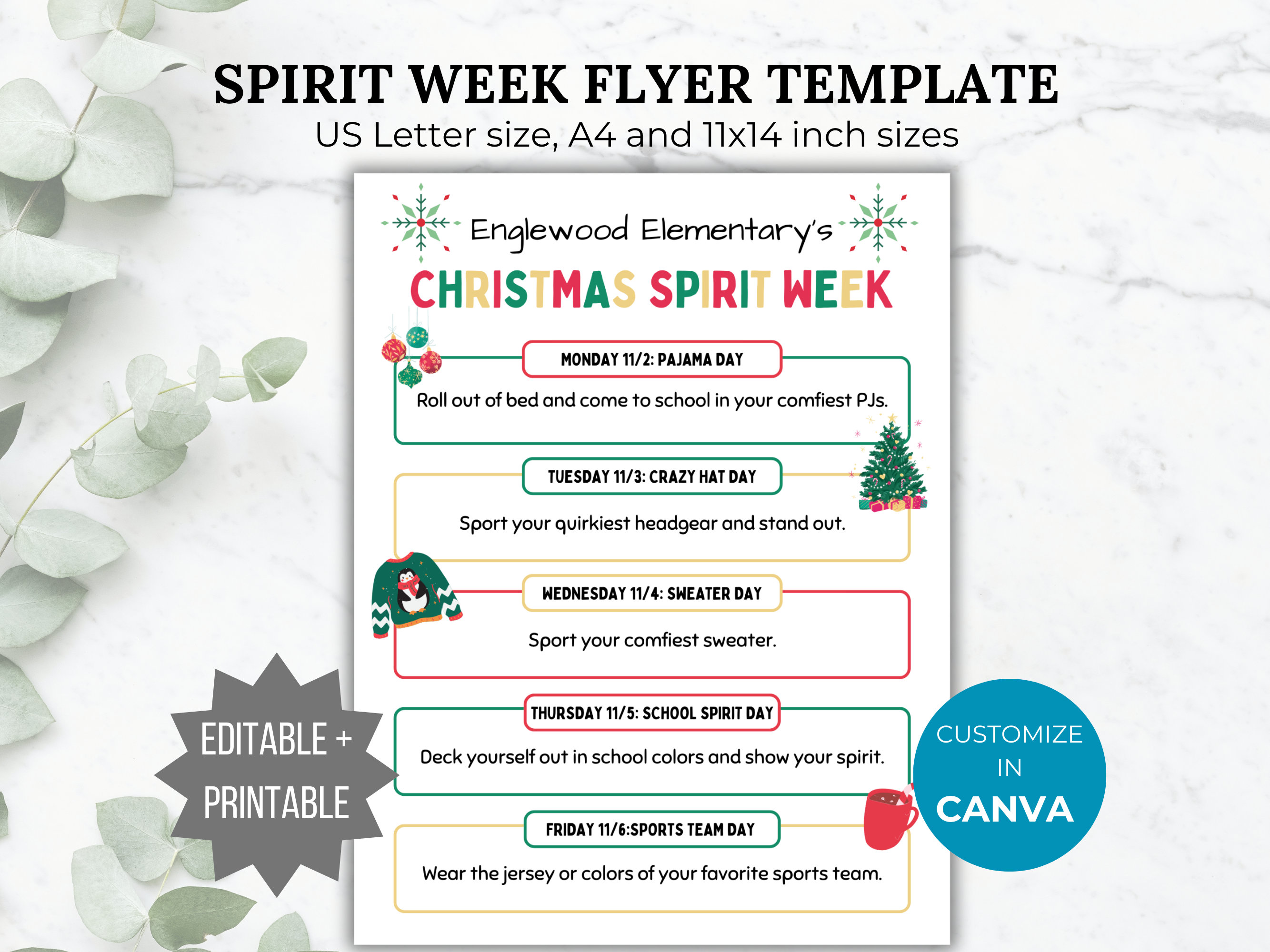 Christmas Spirit Week Flyer Printable School Spirit Flyer - Etsy