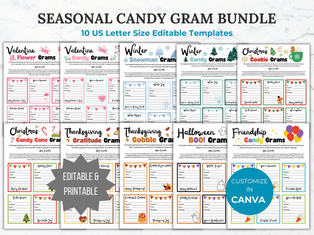 Seasonal Candy Gram Flyer PTO Template Holiday Candy Gram Printable ...