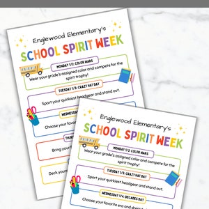 Back to School Spirit Week Flyer Printable School Spirit Flyer Editable ...