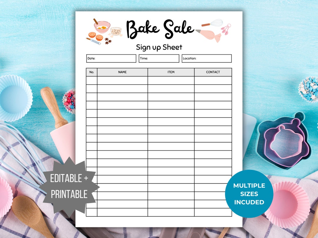 Bake Sale Sign up Sheet Printable School Dessert Sign up List - Etsy UK