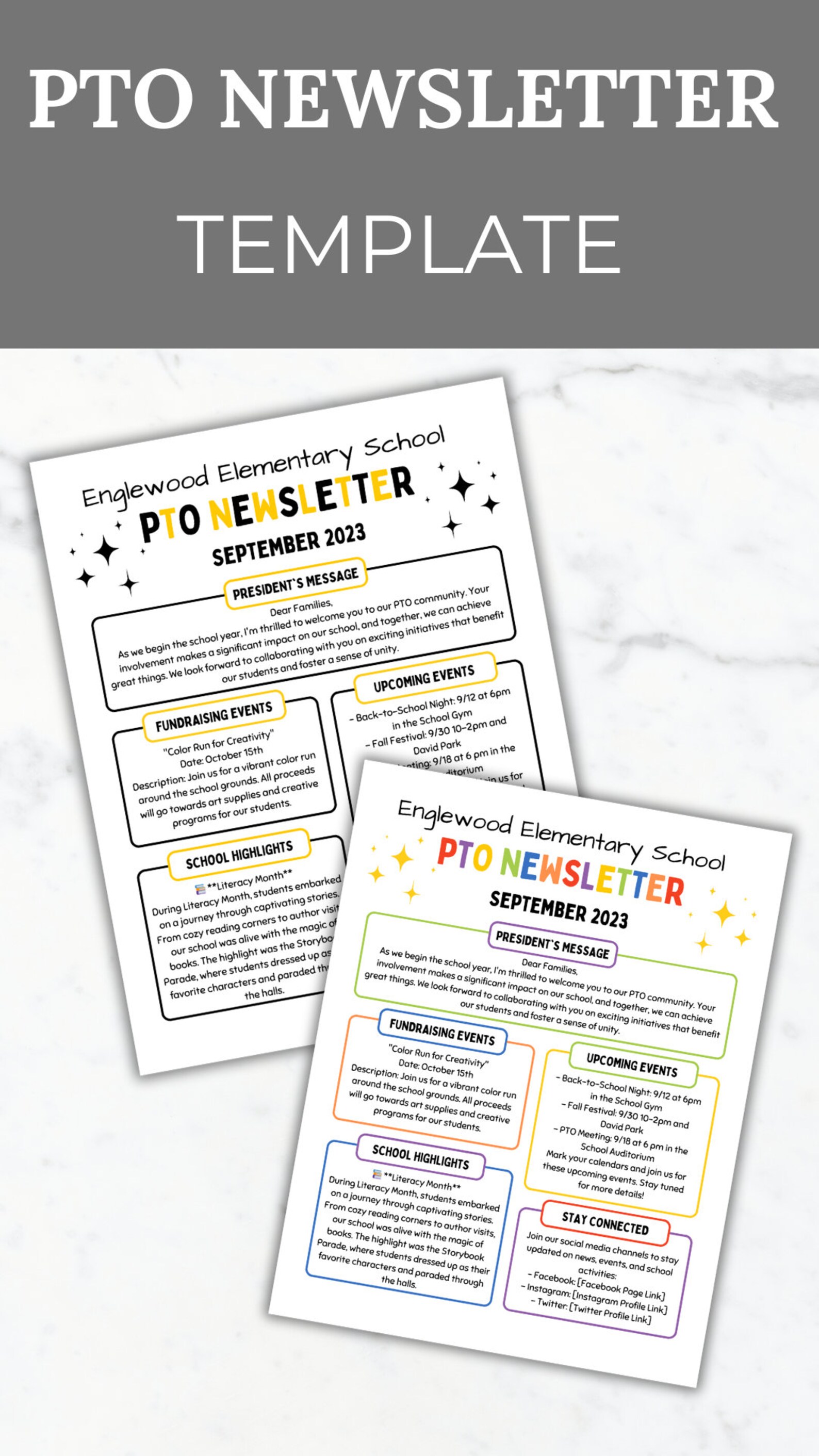 PTA Newsletter Template PTO Newsletter Editable School - Etsy