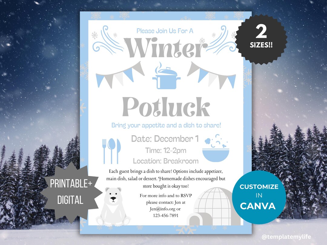 Wintertime Potluck Invitation Template Dinner Party Invite Flyer Office ...
