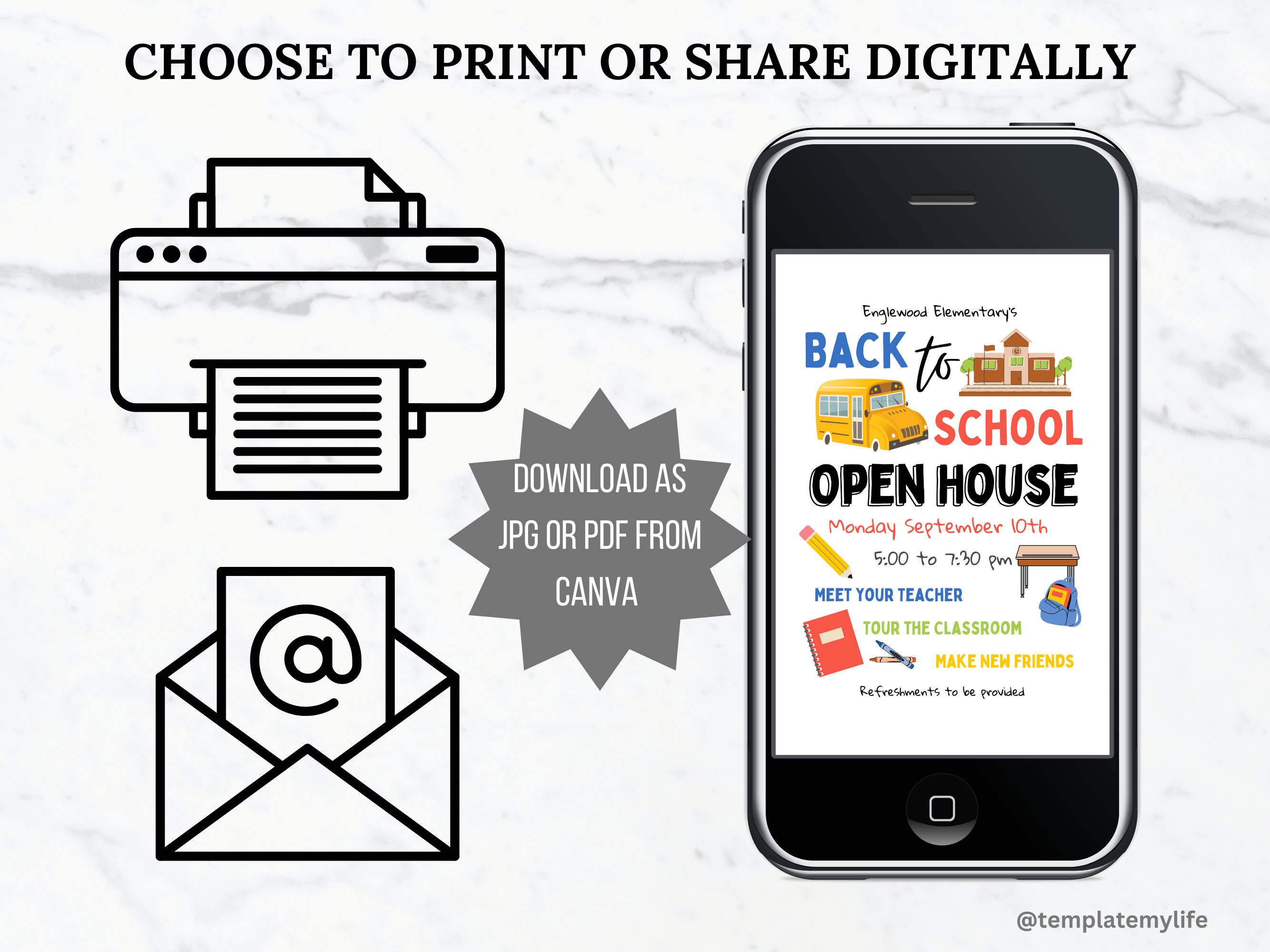 School Open House Invite Template Back to School Open House Night Flyer ...