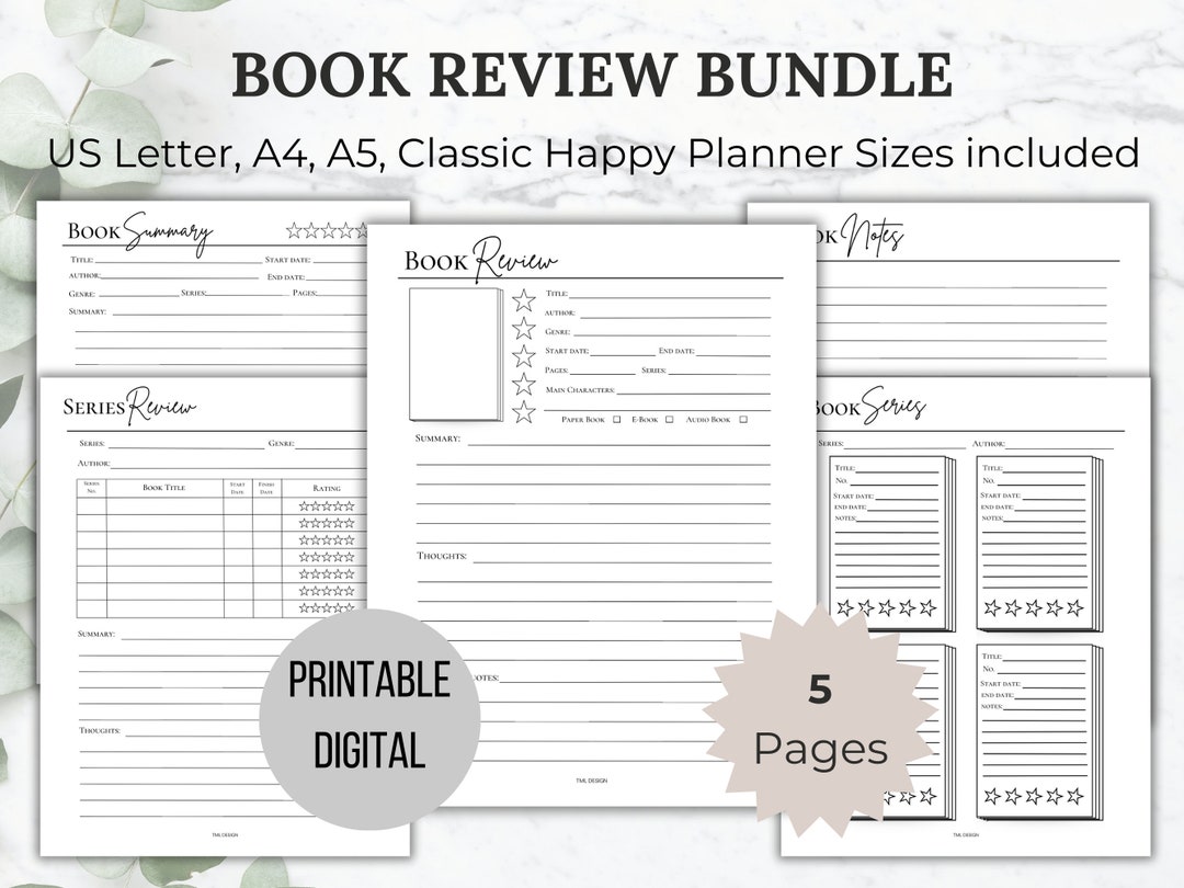 Book Review Bundle Printable Reading Journal Book Series Review Digital ...