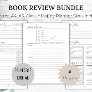 Book Review Bundle Printable Reading Journal Book Series Review Digital ...