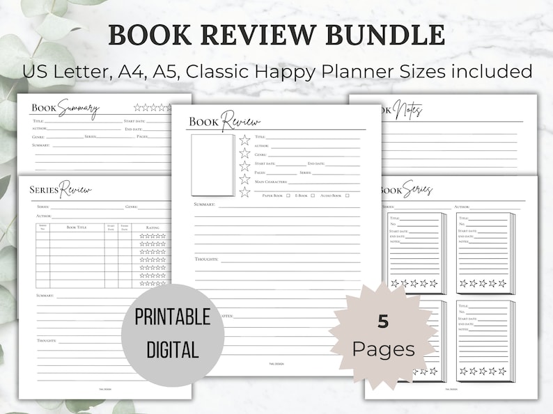 Book Review Bundle Printable Reading Journal Book Series - Etsy