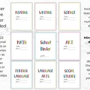 Back to School Binder Cover Printable School Binder Insert Elementary ...