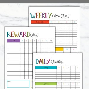 Kids Daily School Checklist Editable Chore Chart Kids Reward Chart ...