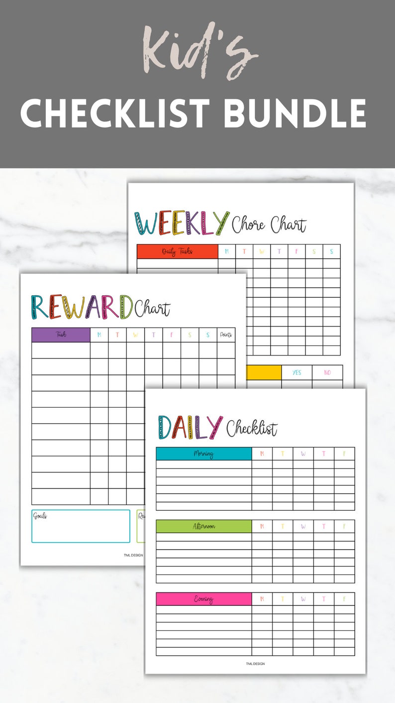 Kids Daily School Checklist Editable Chore Chart Kids Reward - Etsy
