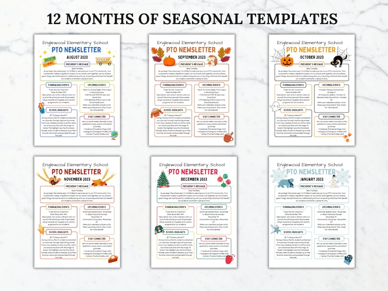 PTA PTO NEWSLETTER Flyer Editable Template Bundle Monthly Classroom ...