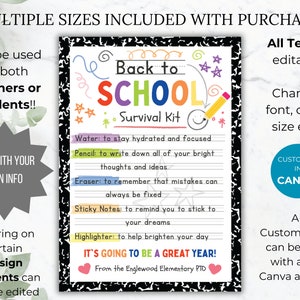 Teacher School Survival Kit Editable Template Back to School Classroom ...
