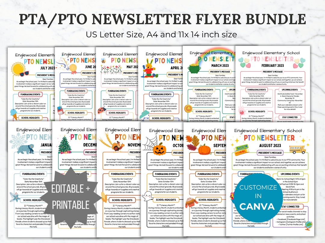 Monthly Pto Pta NEWSLETTER Flyer Printable Community Newsletter ...