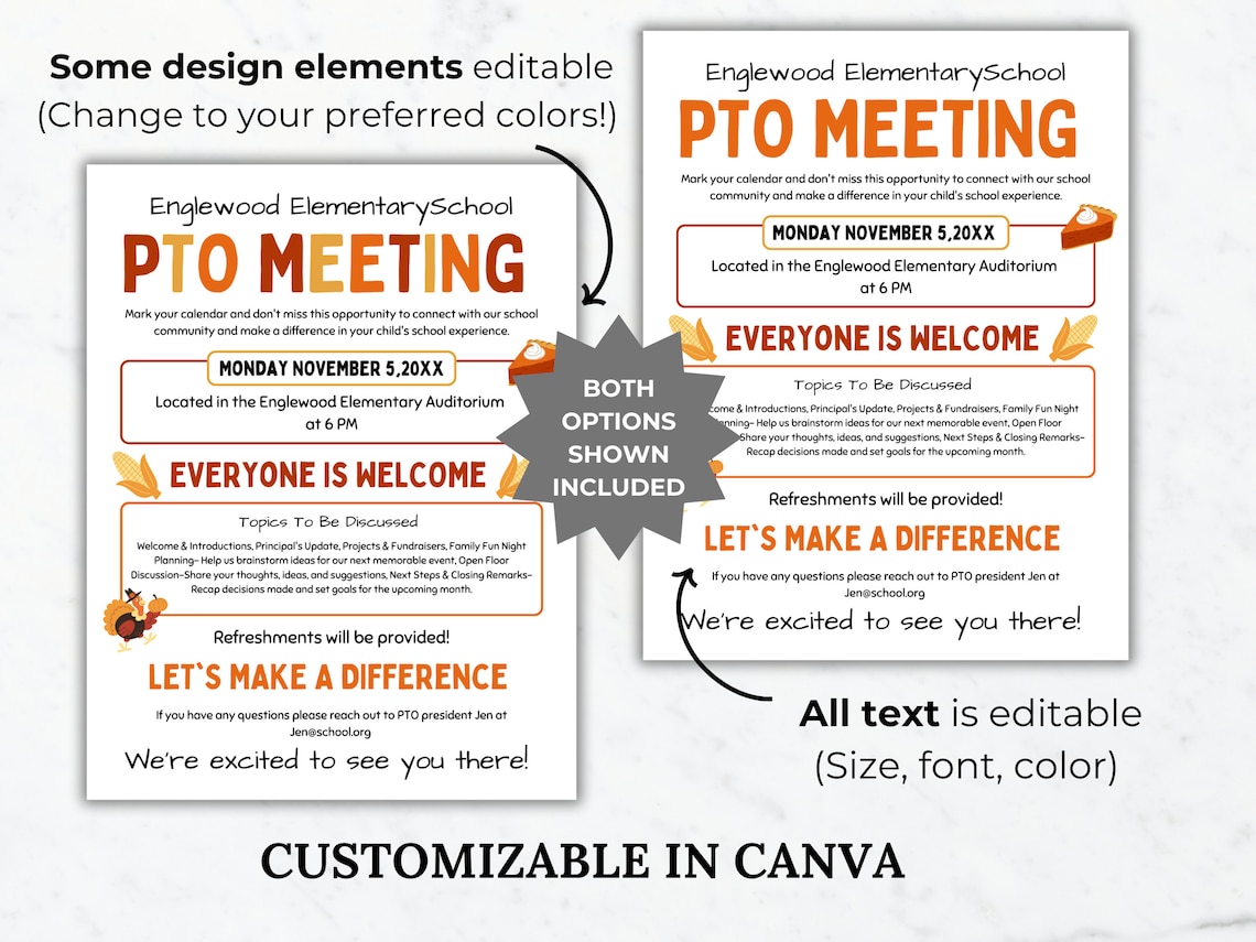 Thanksgiving PTA Meeting Flyer Printable PTO Fall Meeting Flyer ...