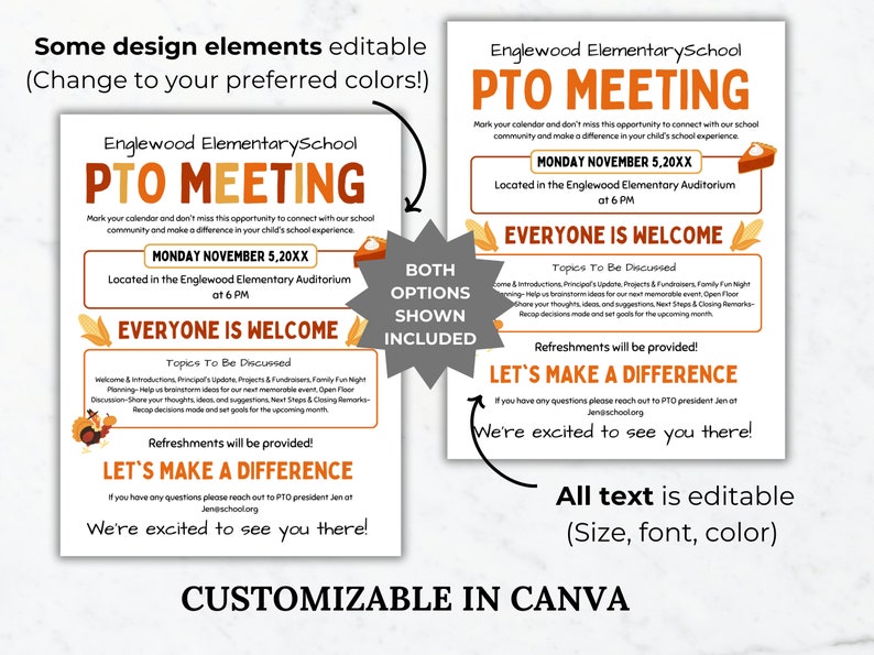 Thanksgiving PTA Meeting Flyer Printable PTO Fall Meeting Flyer ...
