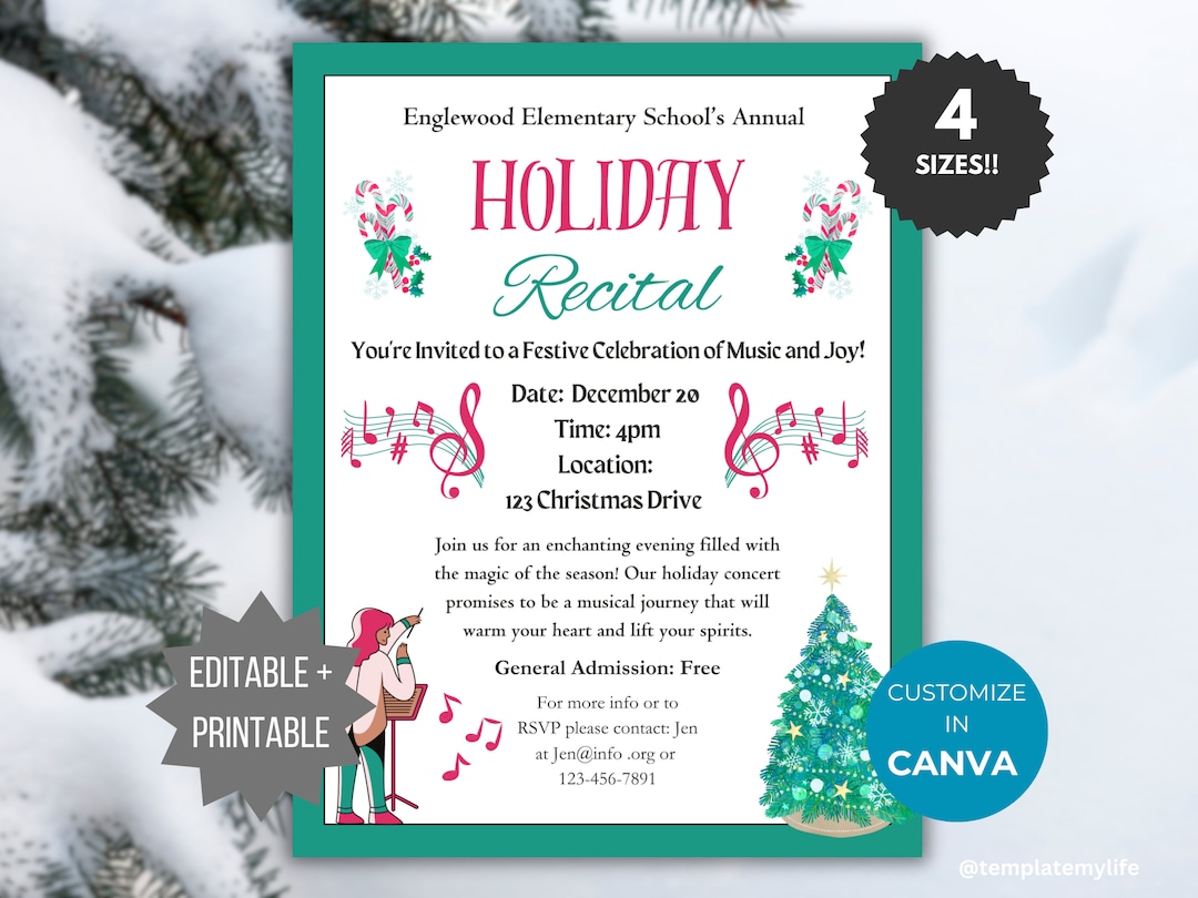 Holiday Concert Flyer Template Piano Recital Church Flyer Christmas ...