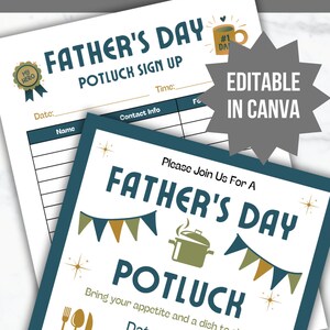 Fathers Day Potluck Invitation Template Potluck Sign up Sheet Bundle ...