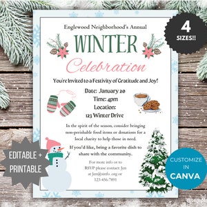 Winter Party Invite Template PTO Editable Winter Event Invitation ...