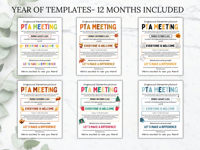 PTA Meeting Flyer Template Bundle Seasonal Pta Flyer Editable - Etsy