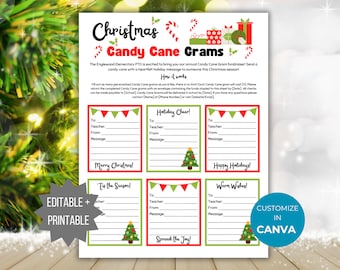 Editable Holiday Candy Cane Gram Printable, PTO, PTA Christmas Flyer - Etsy