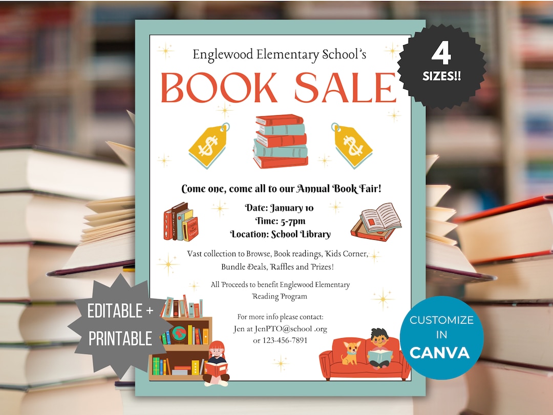 Book Sale Flyer Template Library Book Sale Flyer Editable Fundraising ...