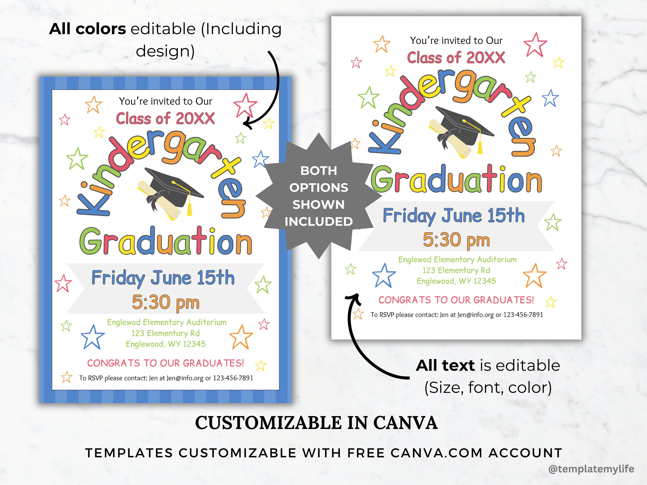 Kindergarten Graduation Invite Template Elementary Class Graduation ...