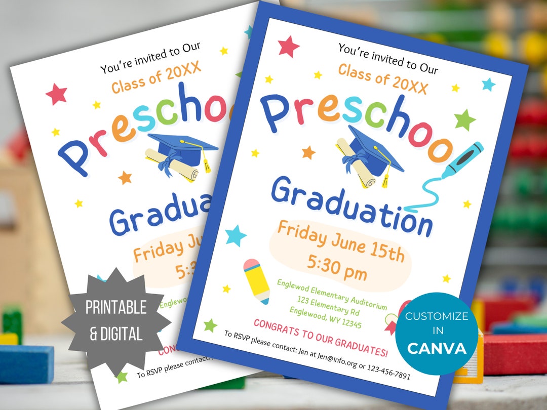 Editable Preschool Graduation Invite Printable Pre-k Graduation ...