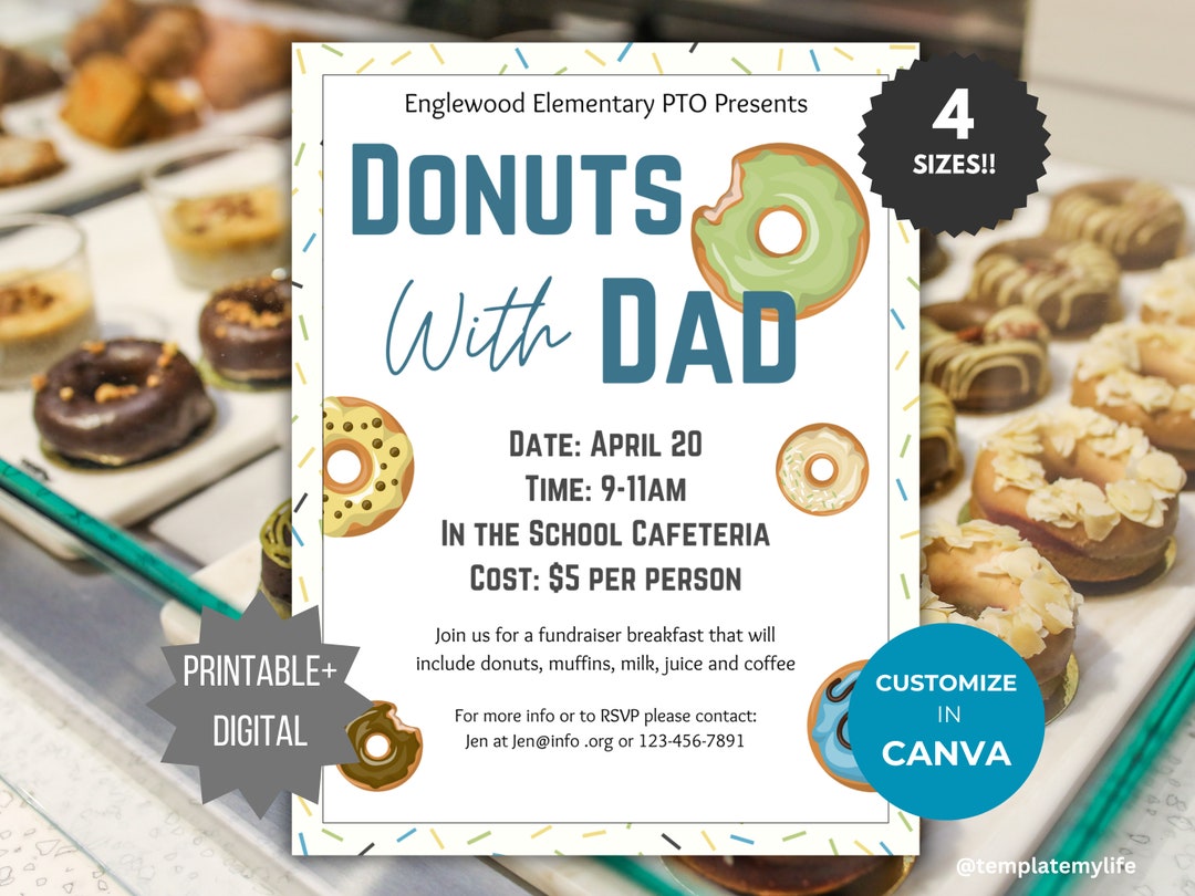 Editable Donuts With Dad Flyer PTA School Event Fundraiser Fathers Day ...