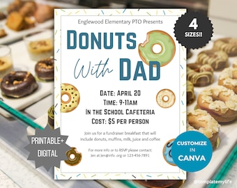 Donuts With Dad Invitation, School Flyer, Father's Day, PTO Fundraiser ...