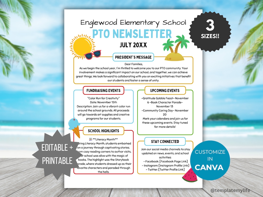 July PTA Newsletter Flyer Printable PTO School Newsletter Flyer ...