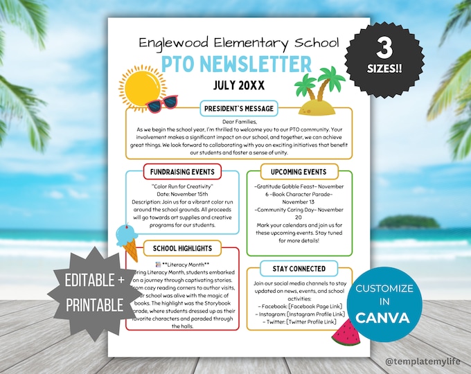 Editable June PTO PTA Newsletter Flyer Printable, School Year Parent ...