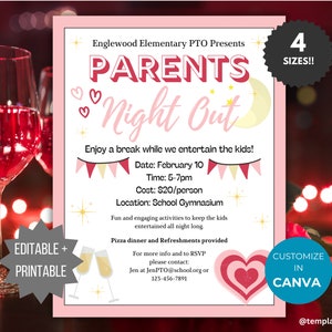 Valentines Parents Night Out Flyer Template PTO School Fundraiser PTA ...
