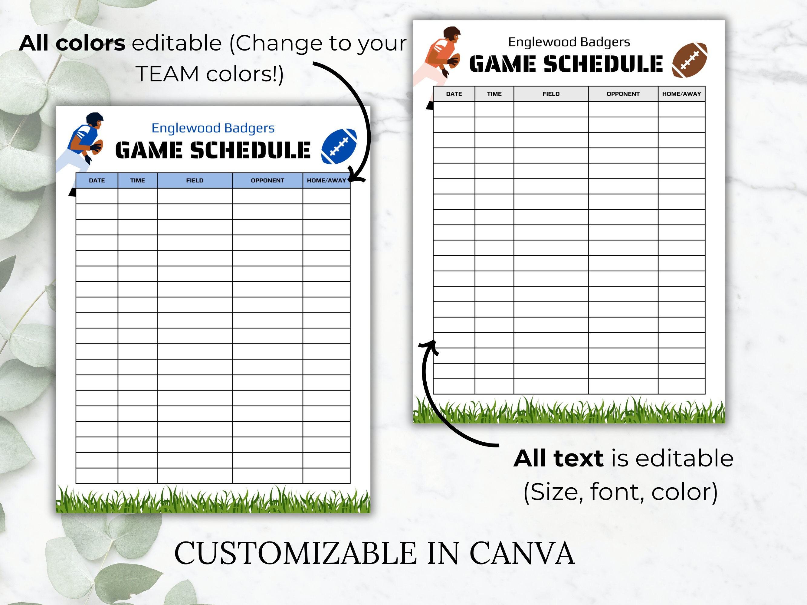 Football Schedule Template Coach Football Practice Calendar Game Day ...