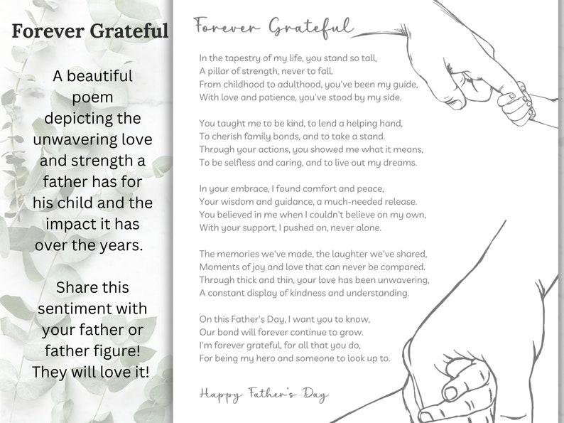 Fathers Day Poem Printable Fathers Day Gift Wall Art Fathers Day Card ...